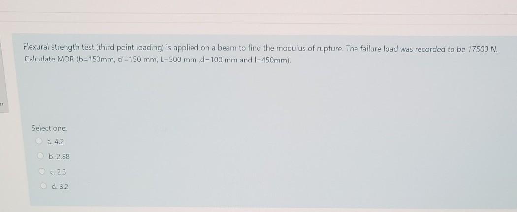Solved Flexural strength test (third point loading) is | Chegg.com