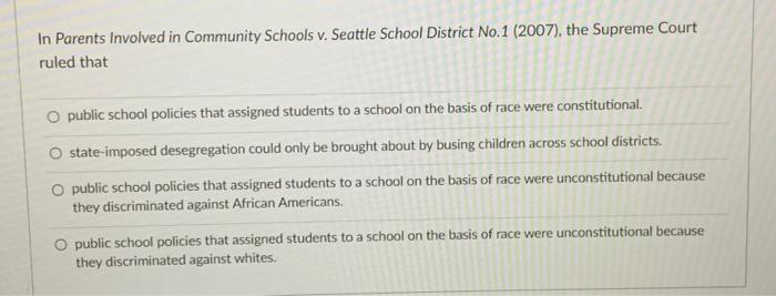 Solved In Parents Involved in Community Schools v. Seattle | Chegg.com