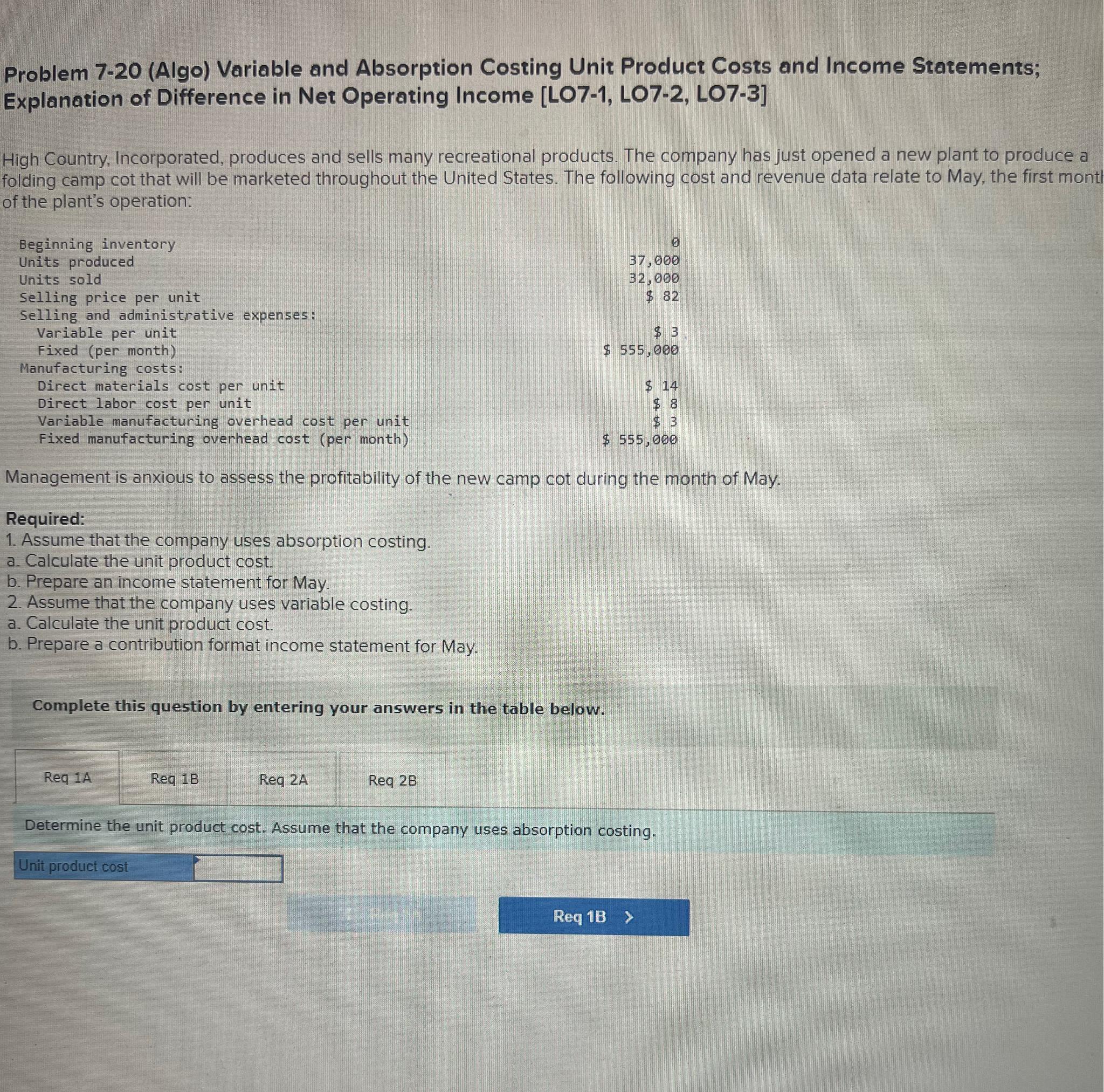 Solved Problem 7-20 (Algo) Variable and Absorption Costing | Chegg.com Solved Problem 7-20 (Algo) Variable and Absorption Costing | Chegg.com