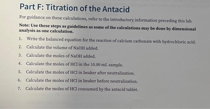 Solved 5. Calculate the moles of HCl in beaker after | Chegg.com