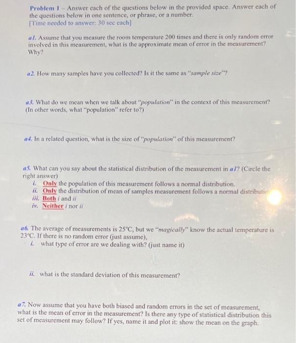 Solved Problem 1 - Answer each of the questions below in the | Chegg.com