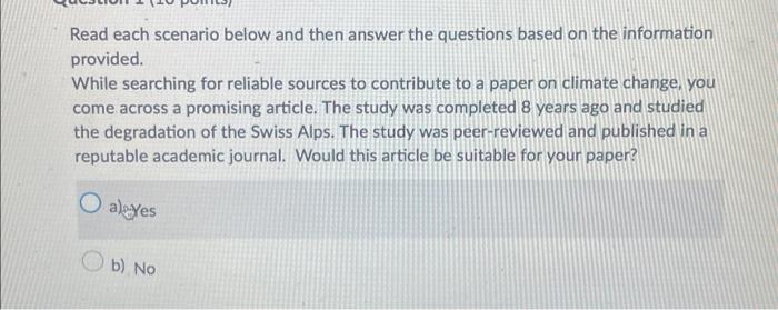 Solved Read each scenario below and then answer the | Chegg.com
