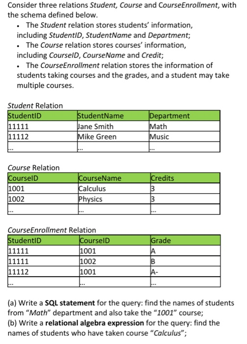 Solved Consider three relations Student, Course and | Chegg.com