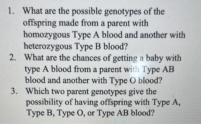 Solved 1. What are the possible genotypes of the offspring | Chegg.com