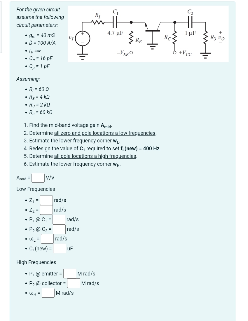 Solved For the given circuit assume the following circuit | Chegg.com