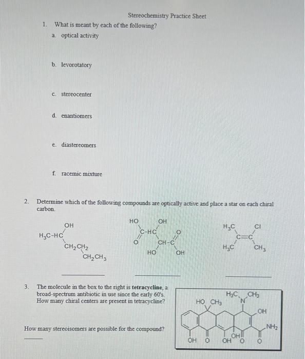 Solved Stereochemistry Practice Sheet 1. What is meant by | Chegg.com
