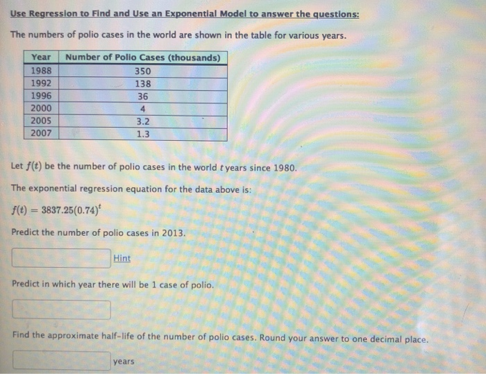 Solved Use Regression to Find and Use an Exponential Model | Chegg.com