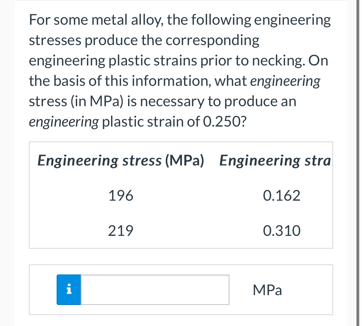 Solved For some metal alloy, the following engineering | Chegg.com