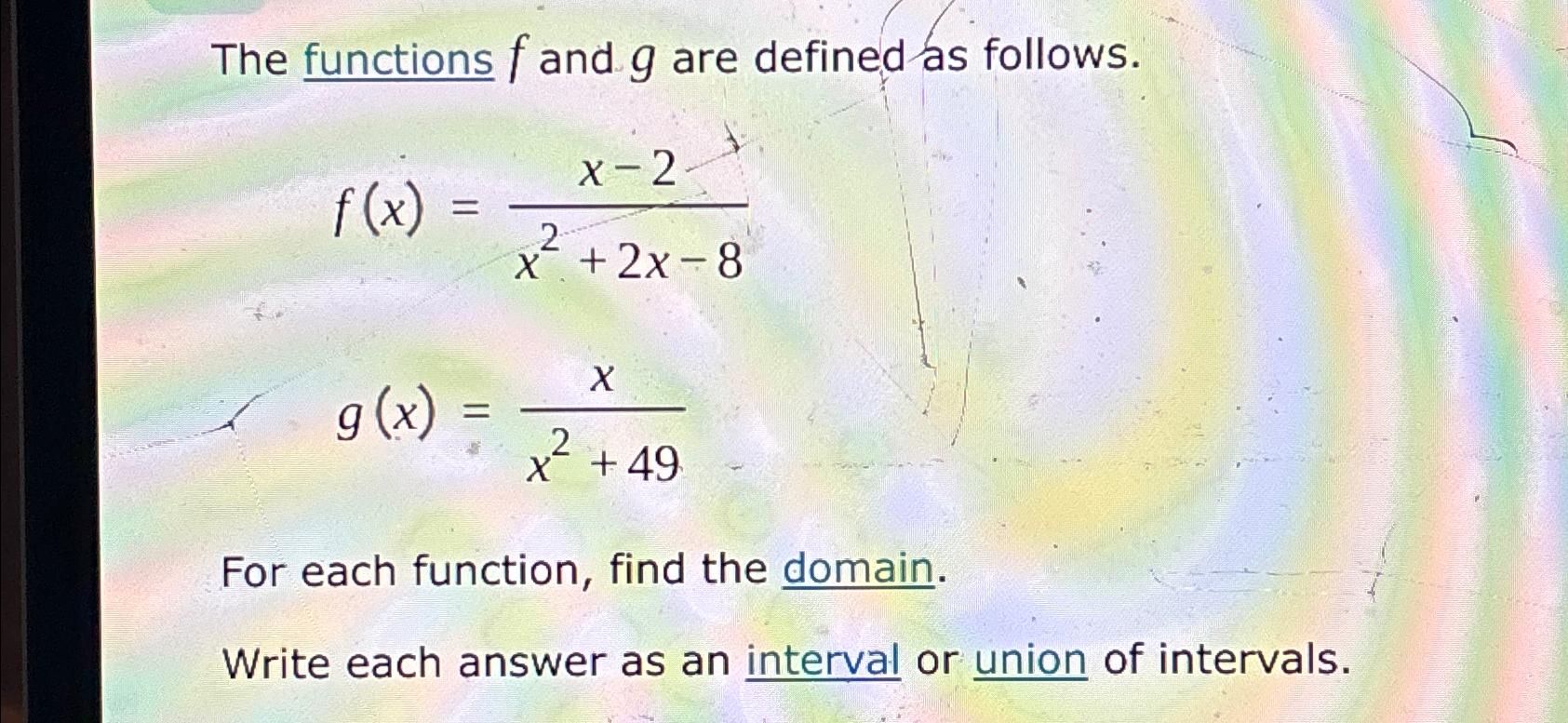 Solved The functions f ﻿and g ﻿are defined as | Chegg.com