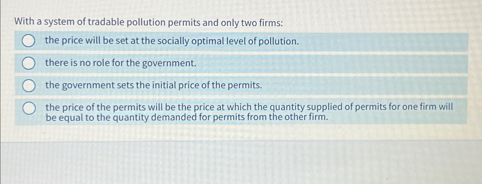 Solved With a system of tradable pollution permits and only | Chegg.com