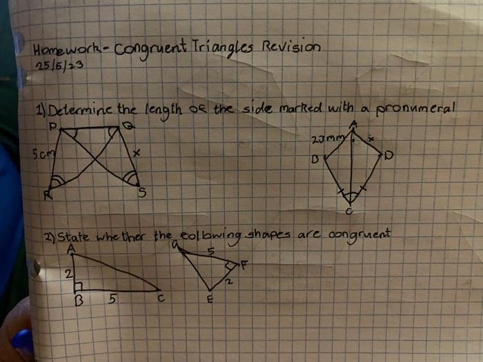 Solved Homework - Congruent Triangles Revision 25/6/23 1) | Chegg.com