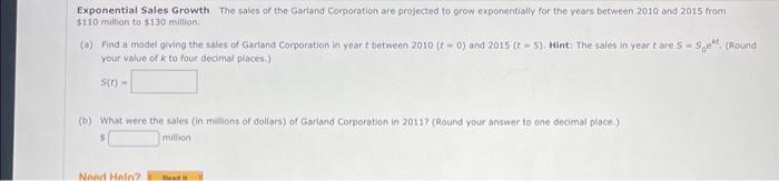 Solved Exponential Sales Growth. The sales of the Garland | Chegg.com
