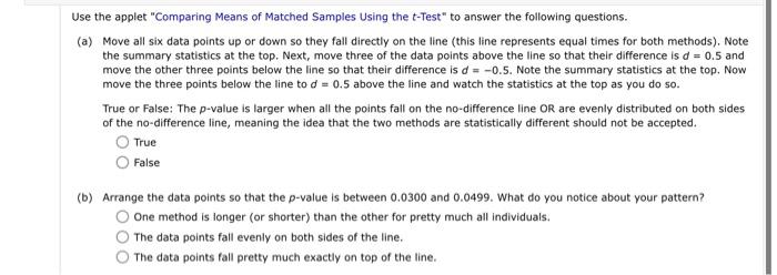 Solved Use the applet "Comparing Means of Matched Samples | Chegg.com