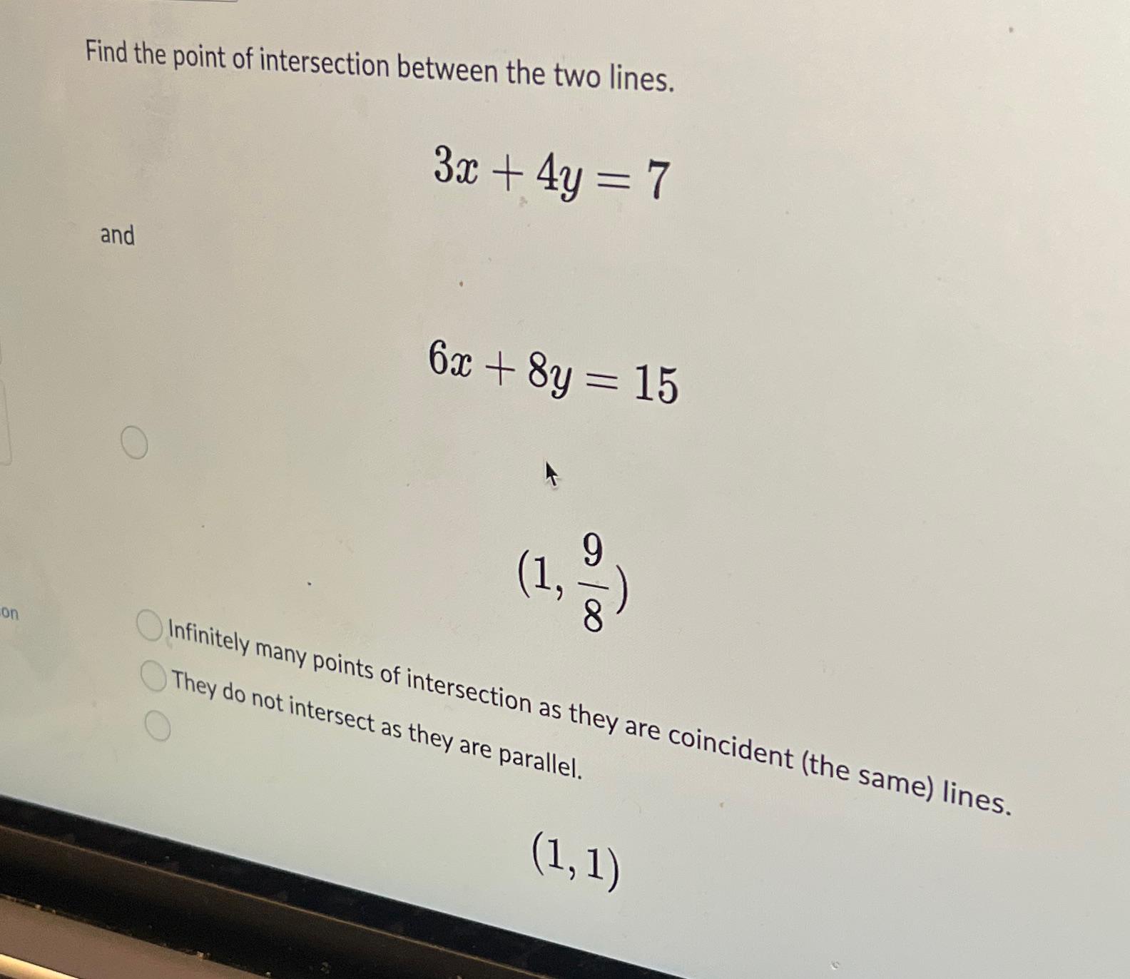 Solved Find the point of intersection between the two | Chegg.com