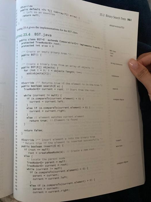 Solved Fully implement the BST class in Listing 25.4 (on | Chegg.com