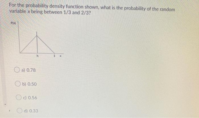 Solved For the probability density function shown, what is | Chegg.com