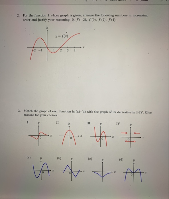 Solved ] 2. For the function whose graph is given, arrange | Chegg.com
