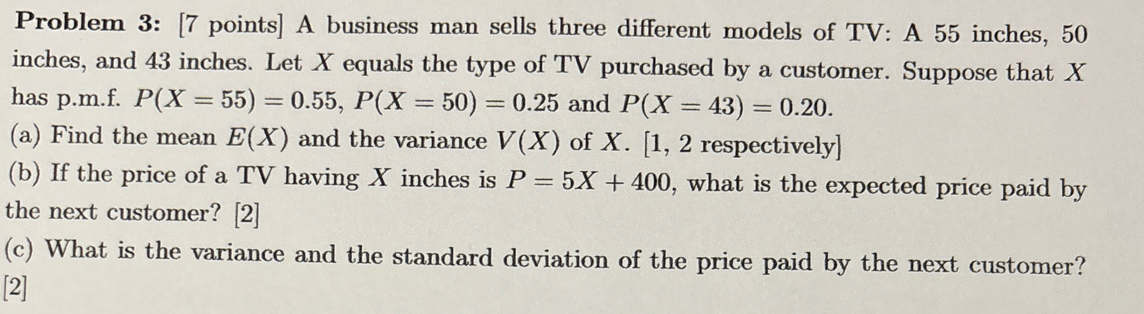 Solved Problem 3: [7 ﻿points] ﻿A business man sells three | Chegg.com
