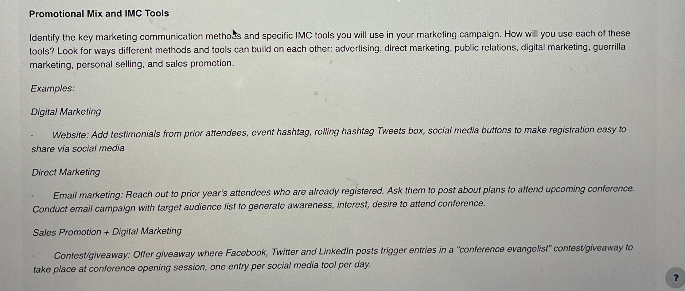 Solved Promotional Mix and IMC ToolsIdentify the key | Chegg.com