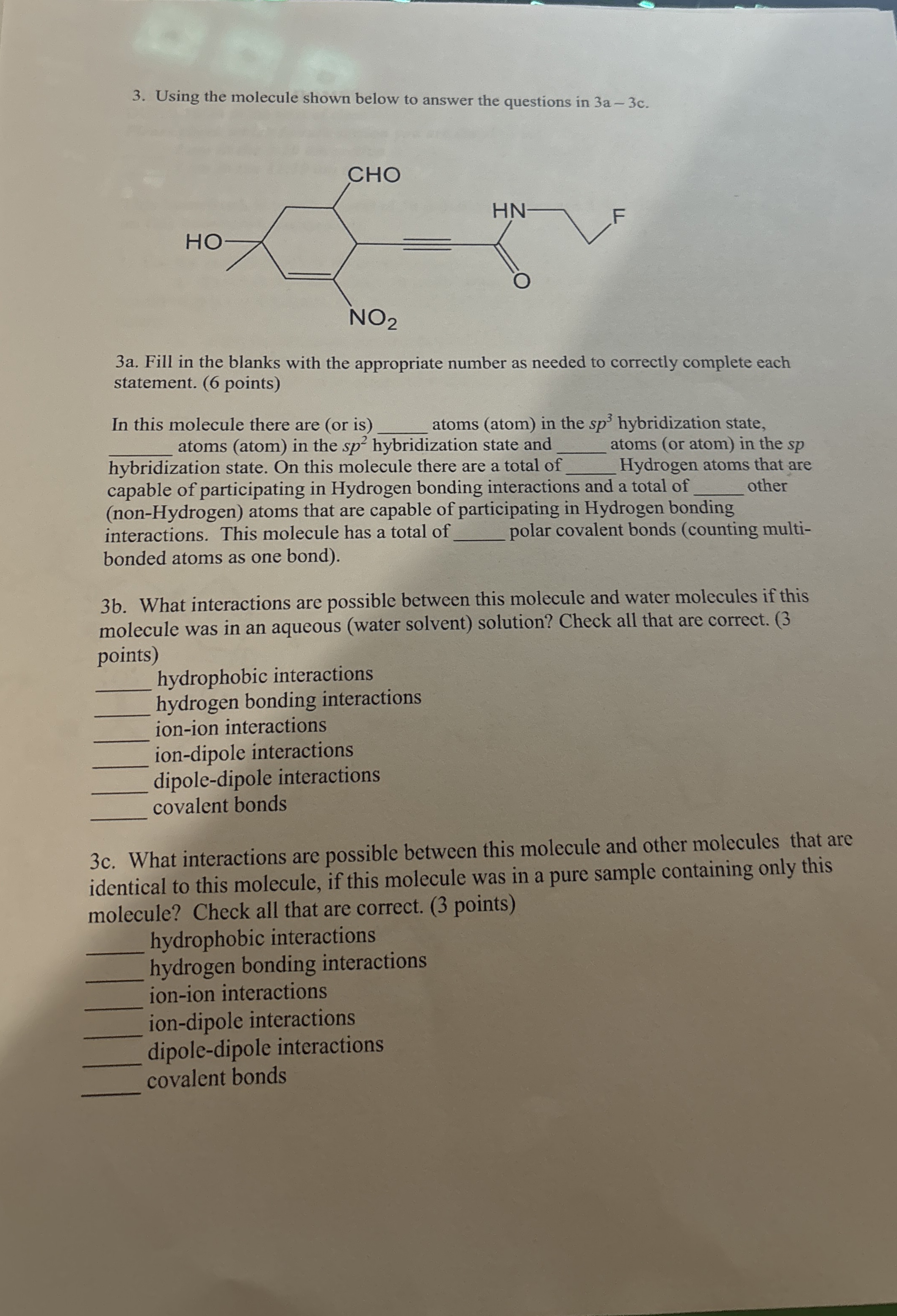 Solved Using the molecule shown below to answer the | Chegg.com