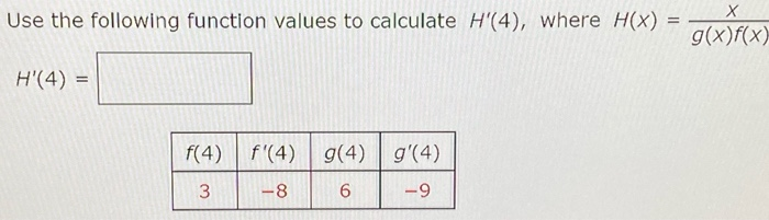 Solved Use the following function values to find the | Chegg.com