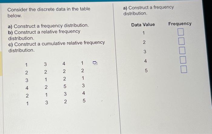 Solved Consider the discrete data in the table below. a) | Chegg.com