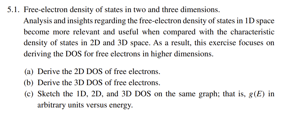 Solved 5.1. ﻿Free-electron density of states in two and | Chegg.com