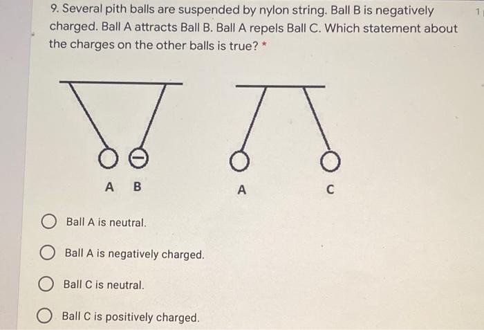 Solved 9. Several pith balls are suspended by nylon string. | Chegg.com
