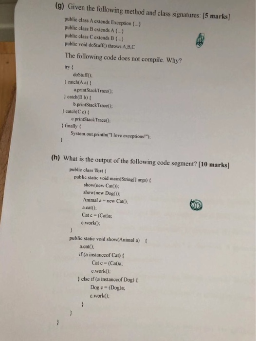(9) Given the following method and class signatures: | Chegg.com