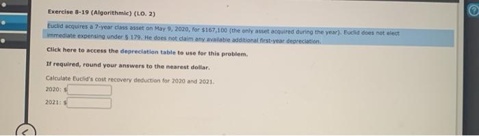Solved Exercise 3-19 (Algorithmic) (LO. 2) Euclid acquires a | Chegg.com
