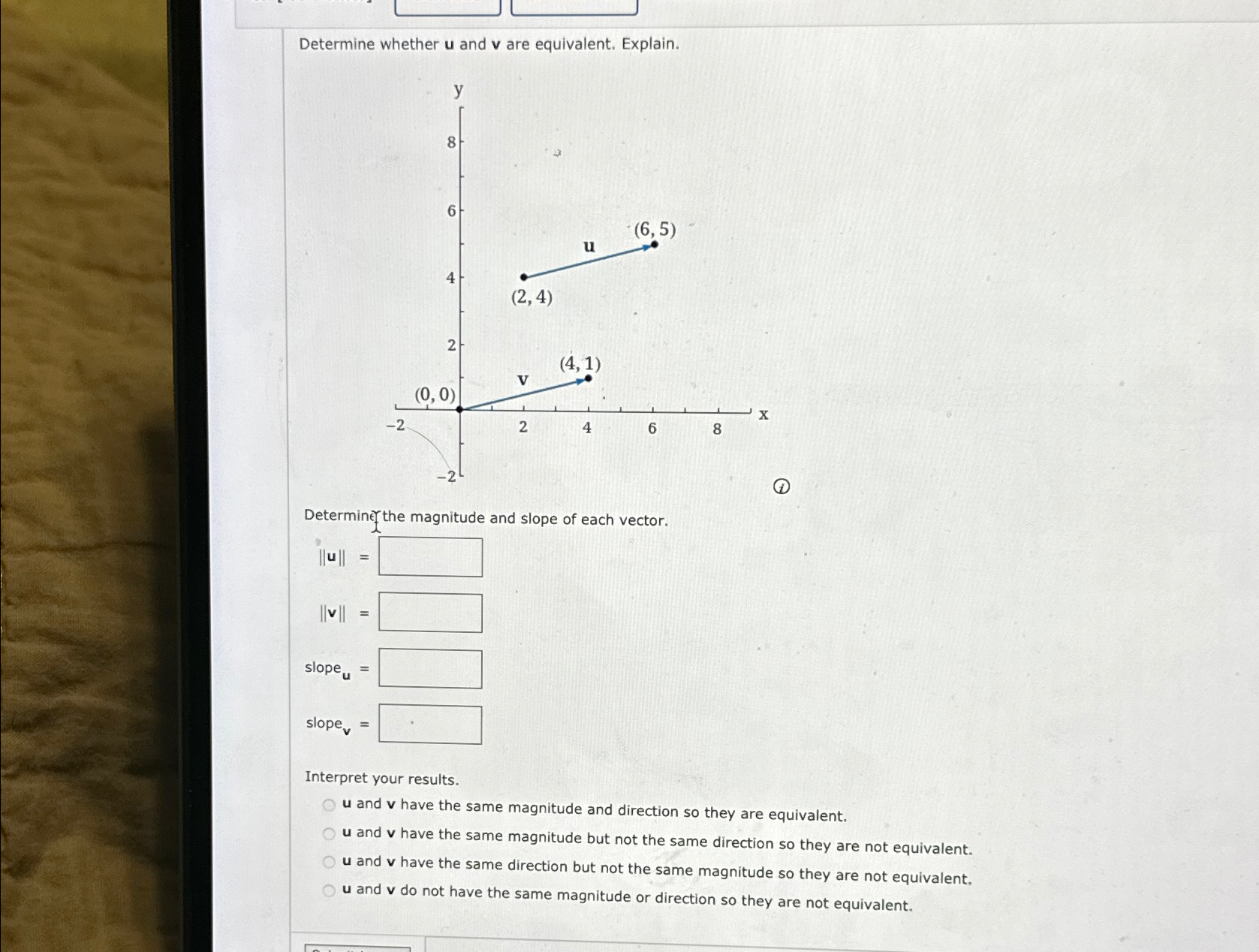 Solved Determine whether u and v are equivalent. | Chegg.com Solved Determine whether u and v are equivalent. | Chegg.com