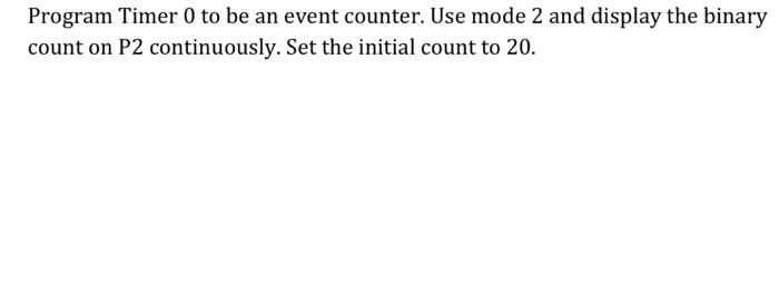 Solved Program Timer 0 to be an event counter. Use mode 2 | Chegg.com