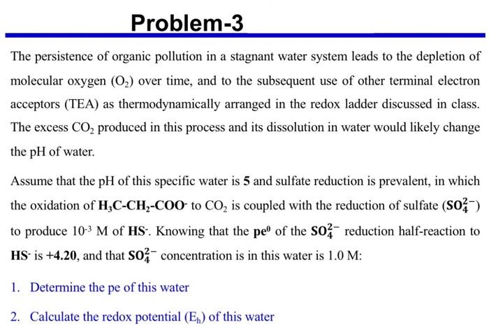 Solved A) Determine the pe of this water and B) Calculate | Chegg.com