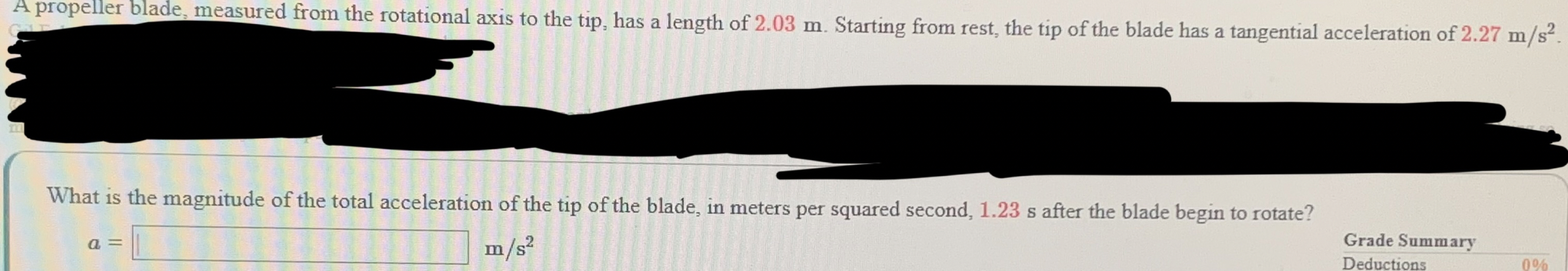 Solved A propeller blade, measured from the rotational axis | Chegg.com