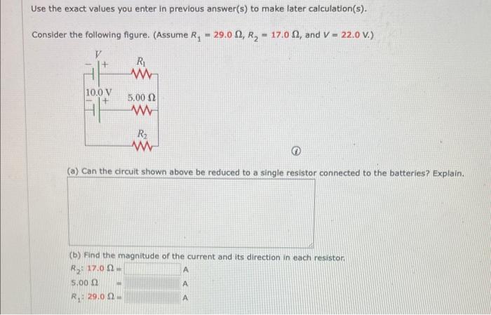 Solved Use the exact values you enter in previous answer(s) | Chegg.com