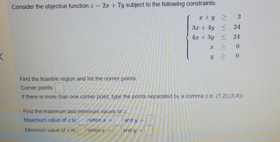 Solved Consider The Objective Function Z 2x 7y Subject