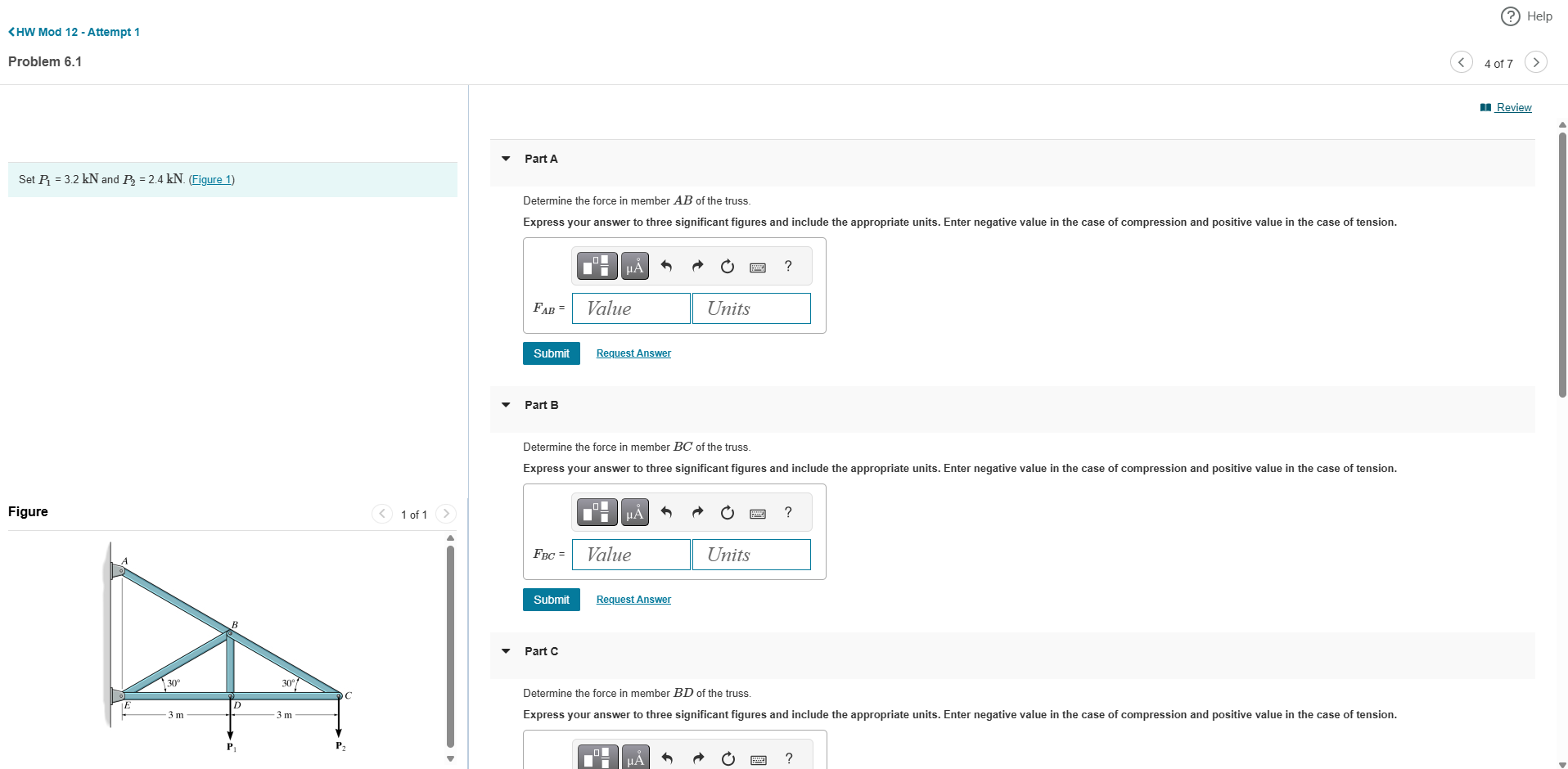Solved Set Set P1P1 = 3.2 ﻿kNkN and P2P2 = 2.4 | Chegg.com