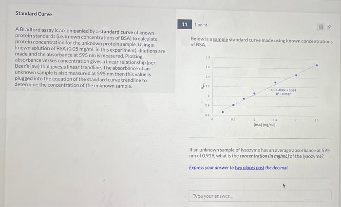Solved Standard Curve A Bradford assay is accompanied by a | Chegg.com