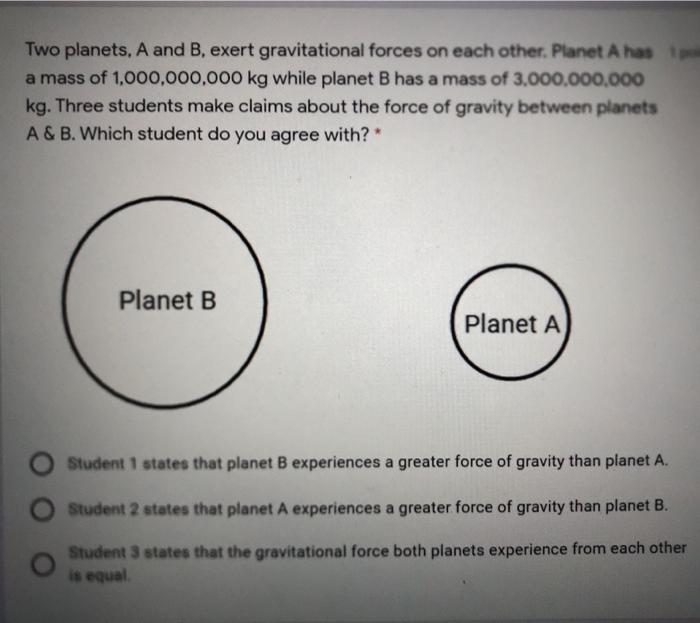 Solved Two planets, A and B, exert gravitational forces on | Chegg.com
