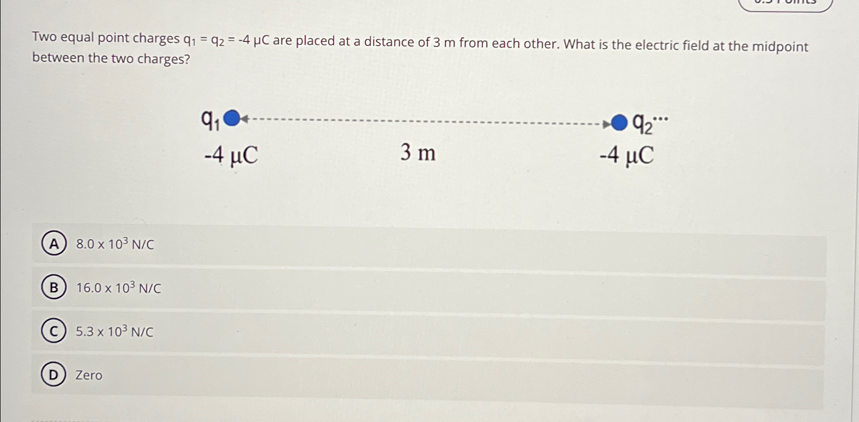 Solved Two equal point charges q1=q2=-4μ ﻿c are placed at a | Chegg.com