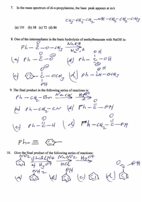 Solved 7. In the mass spectrum of di-n-propylamine, the base | Chegg.com