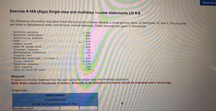 Solved Exercise 4-14A (Algo) Single-step and multistep | Chegg.com