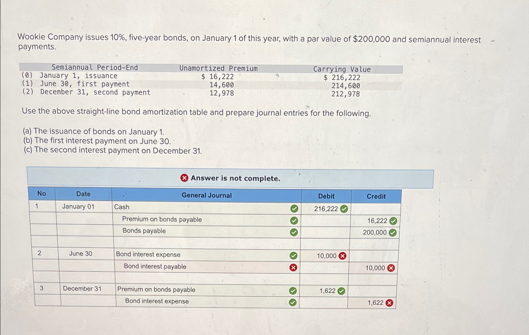 Solved Wookie Company issues 10%, ﻿five-year bonds, on | Chegg.com