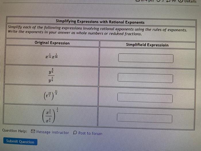 Solved Simplifying Expressions with Rational Exponents | Chegg.com