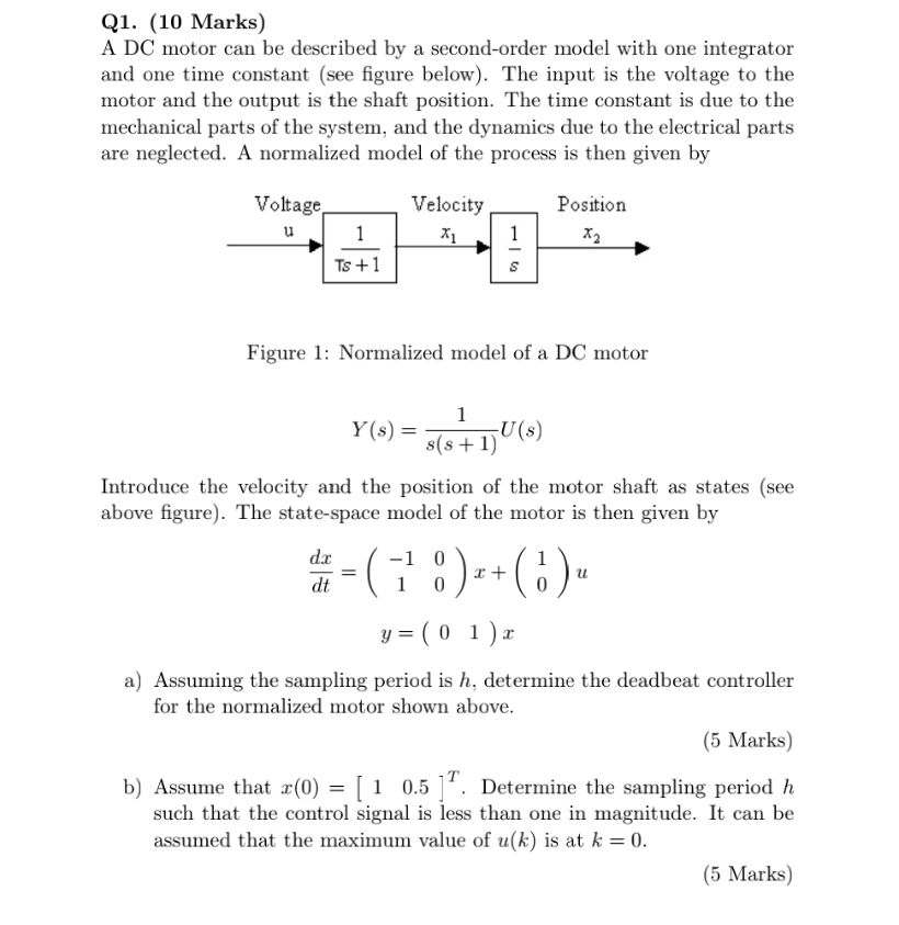 Solved Q1. (10 Marks) A DC motor can be described by a | Chegg.com