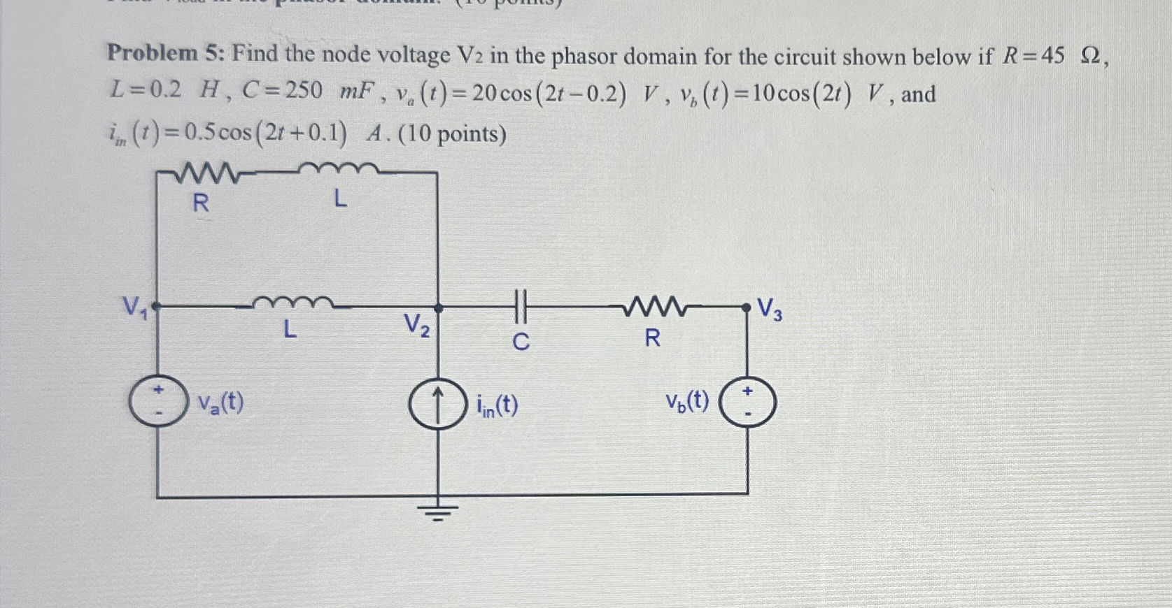 Solved Problem 5: Find the node voltage V2 ﻿in the phasor | Chegg.com