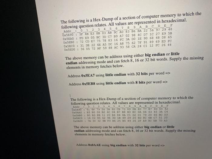 Solved The following is a Hex Dump of a section of computer | Chegg.com