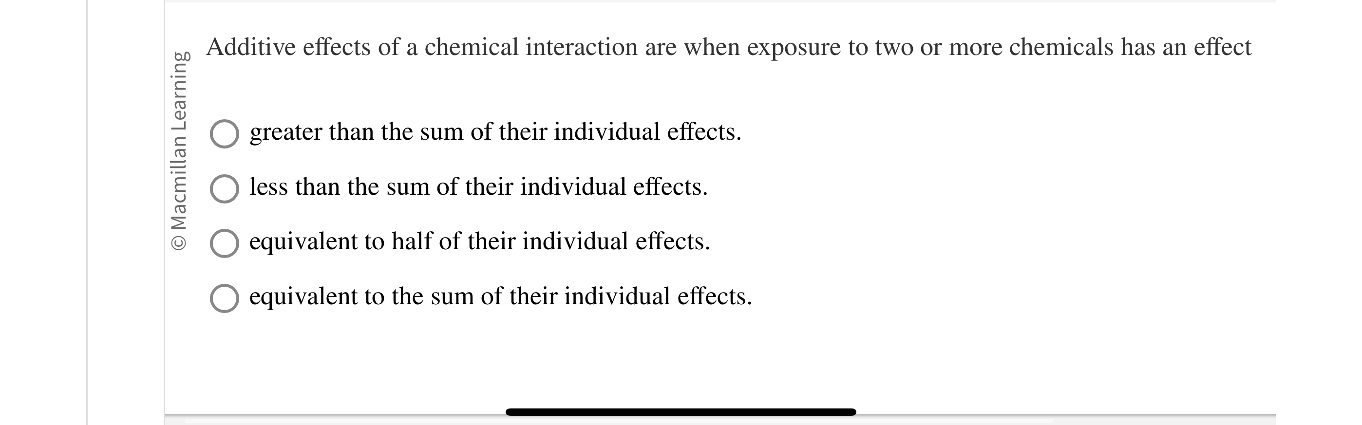 Solved Additive effects of a chemical interaction are when | Chegg.com