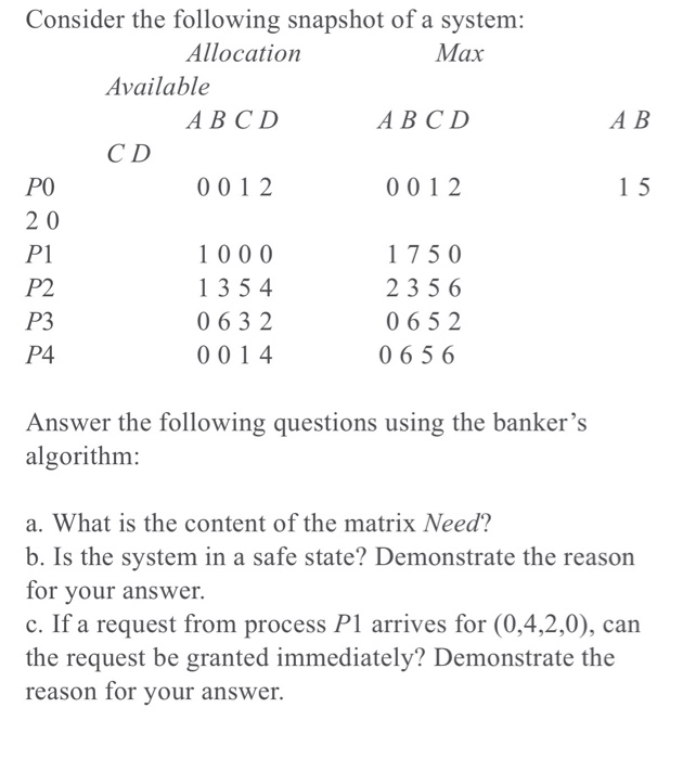 Solved AB Consider the following snapshot of a system: | Chegg.com