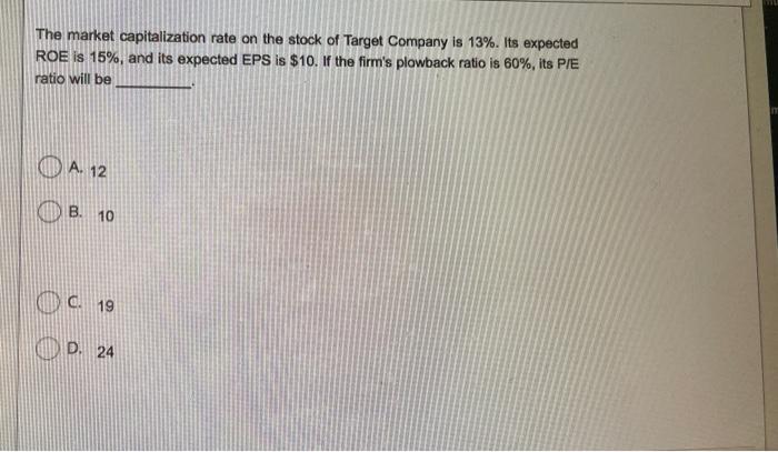 Solved The market capitalization rate on the stock of Target | Chegg.com